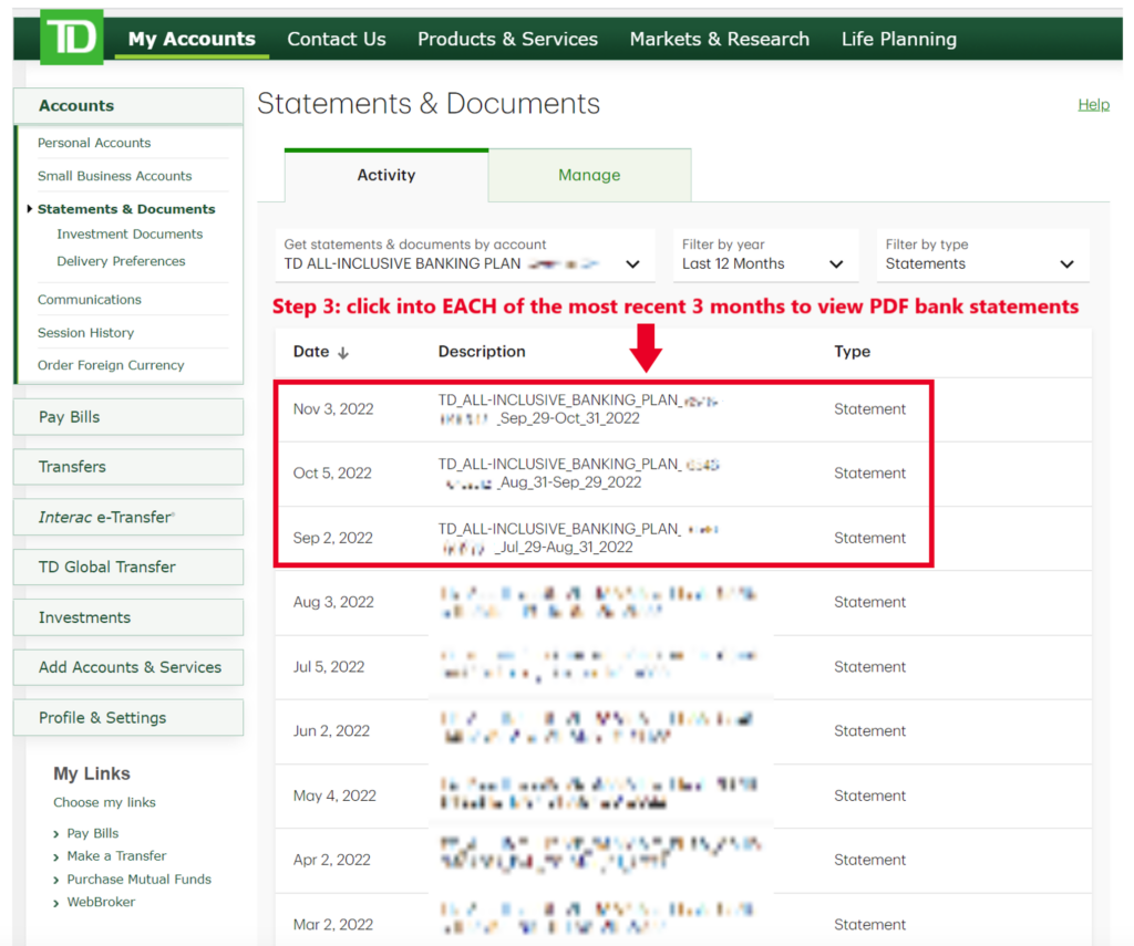 TD Monthly Bank Statements - Mortgages Lab